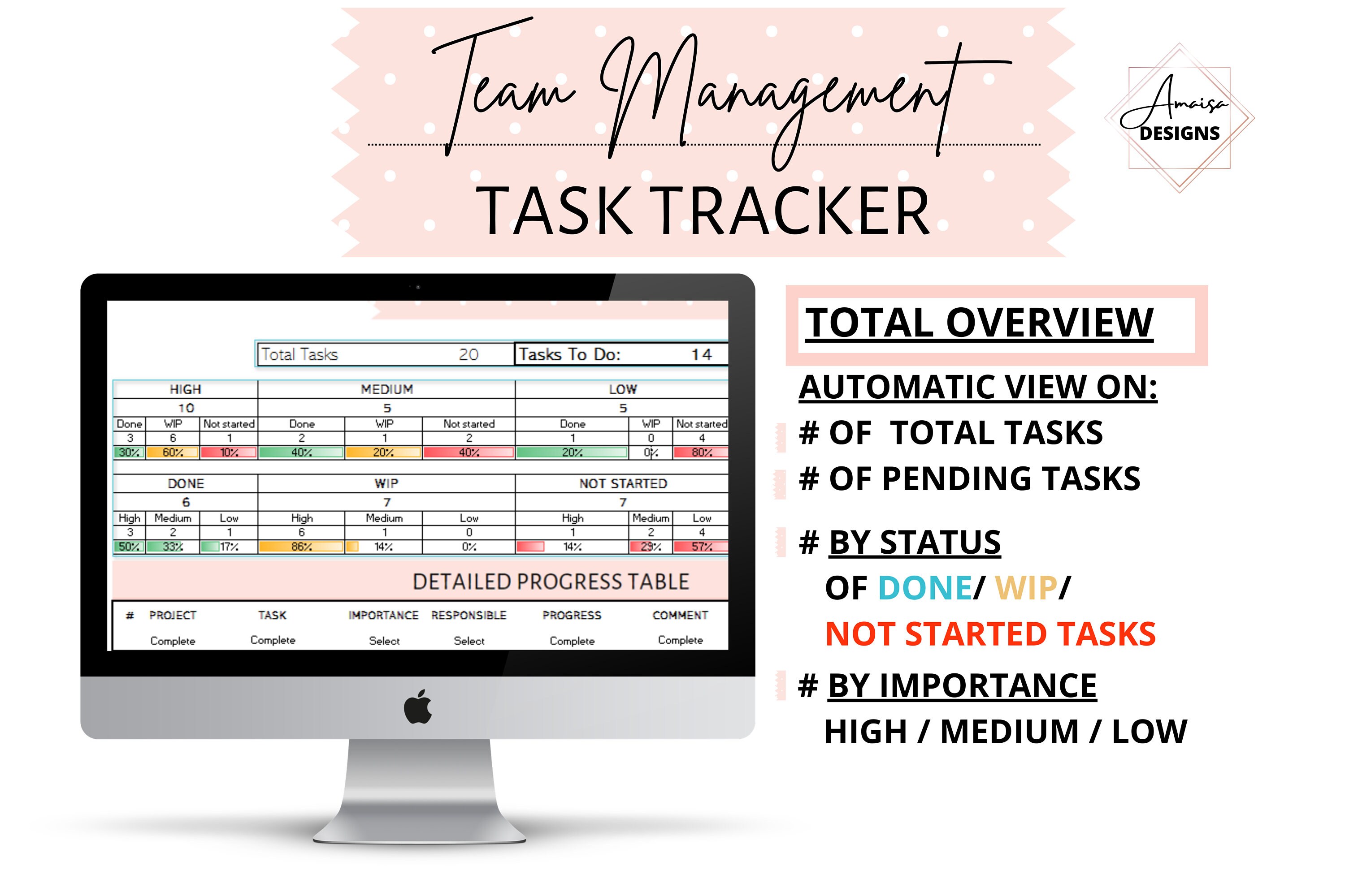Management Tasks Tracker Planner | Excel to Do List | Excel Task ...