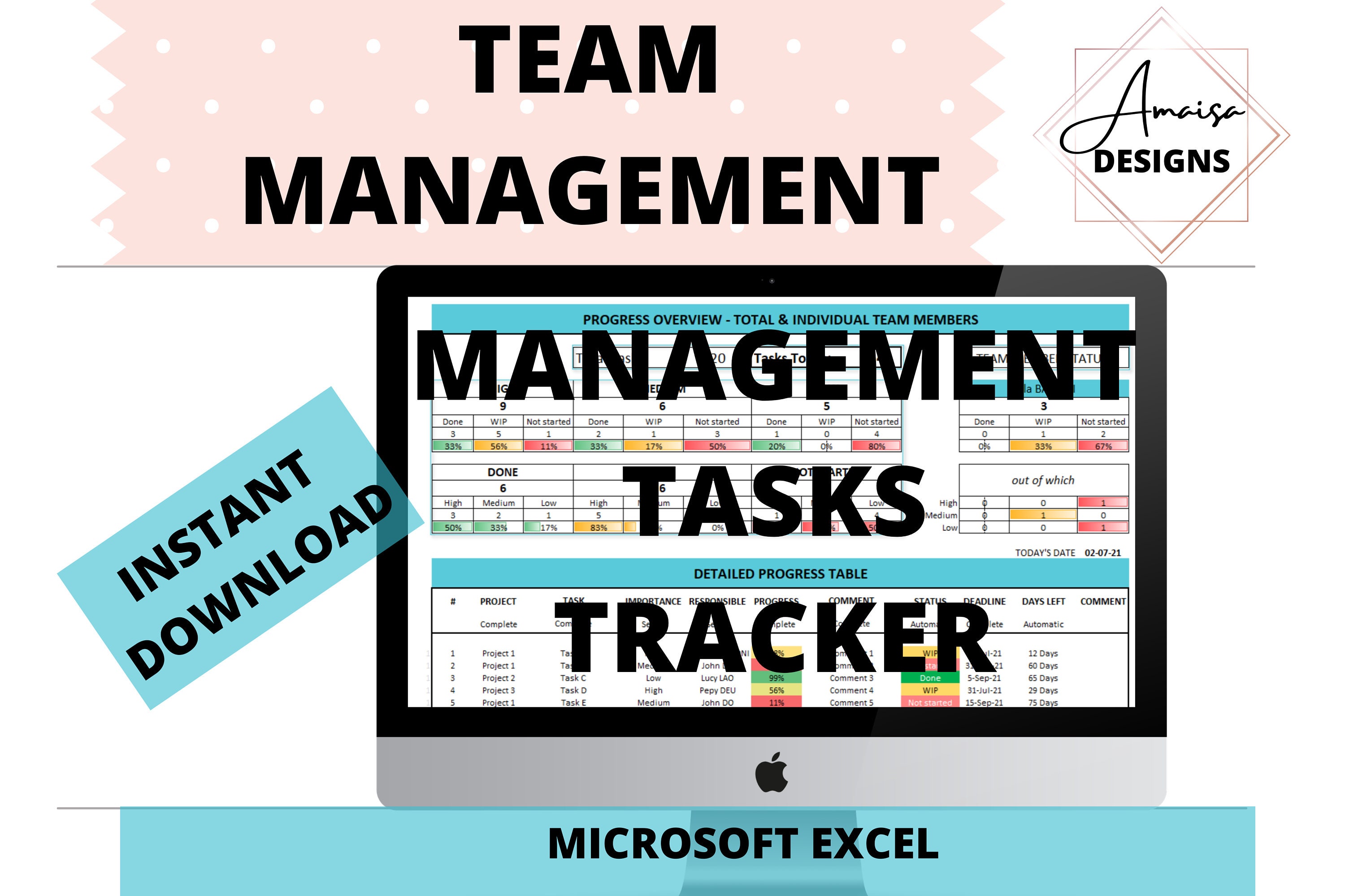 Management Tasks Tracker Planner | Excel to Do List | Excel Task ...