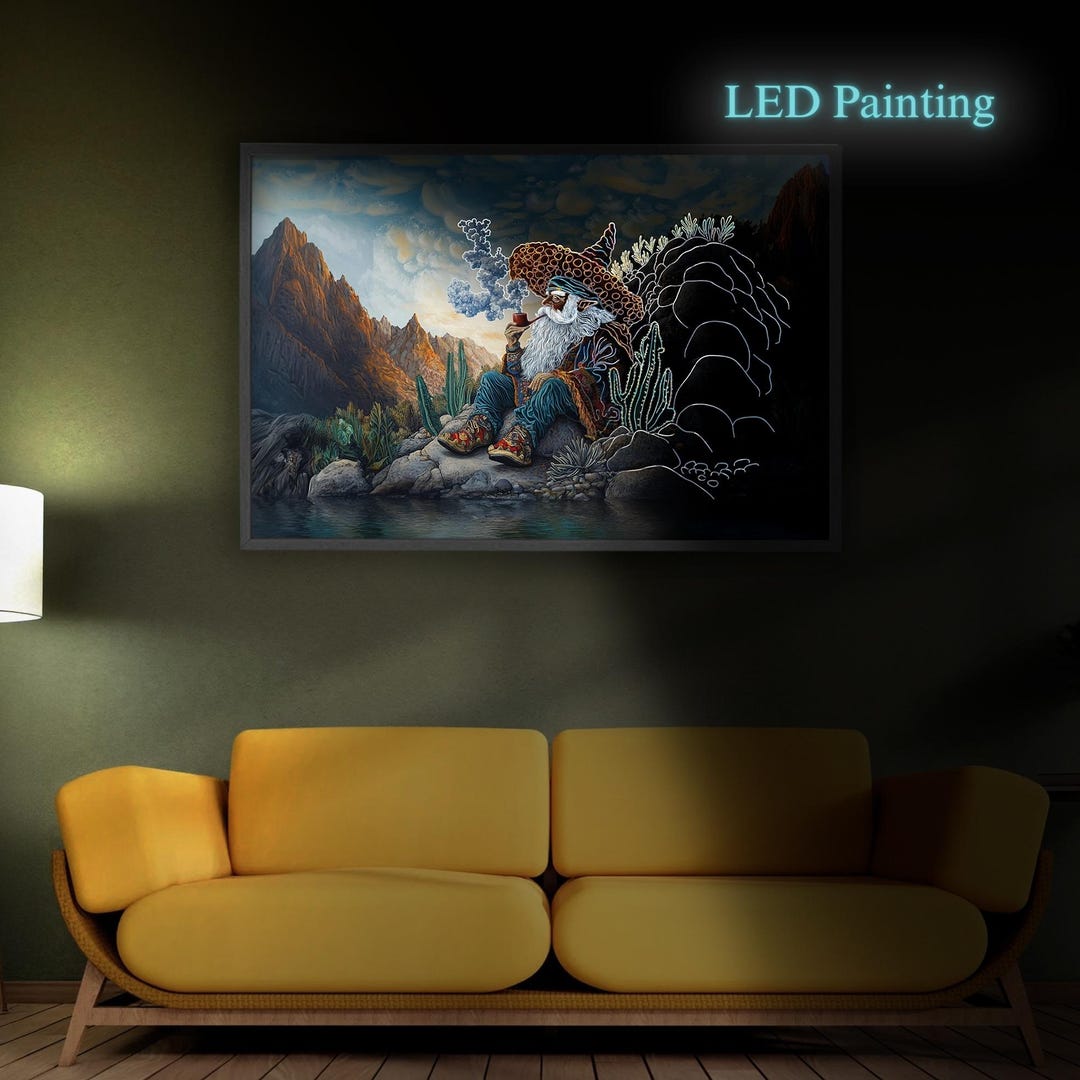 LED Canvas Art - Magic Dwarf, Fantasy Wall Art, Mushroom Details, Dwarf ...