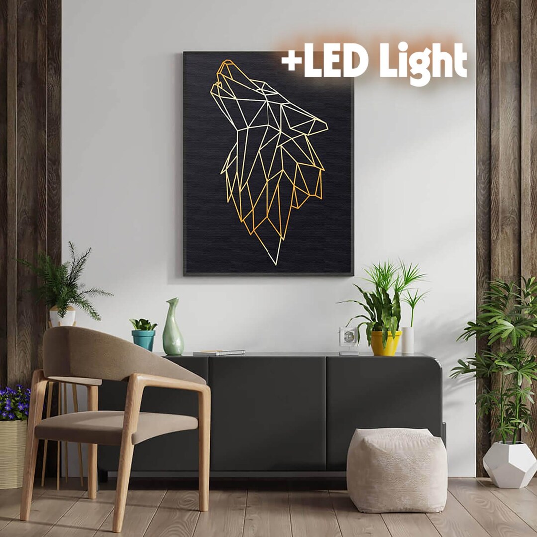 LED Painting - Howling Wolf | Light Animal Artwork | LED Home Decor ...