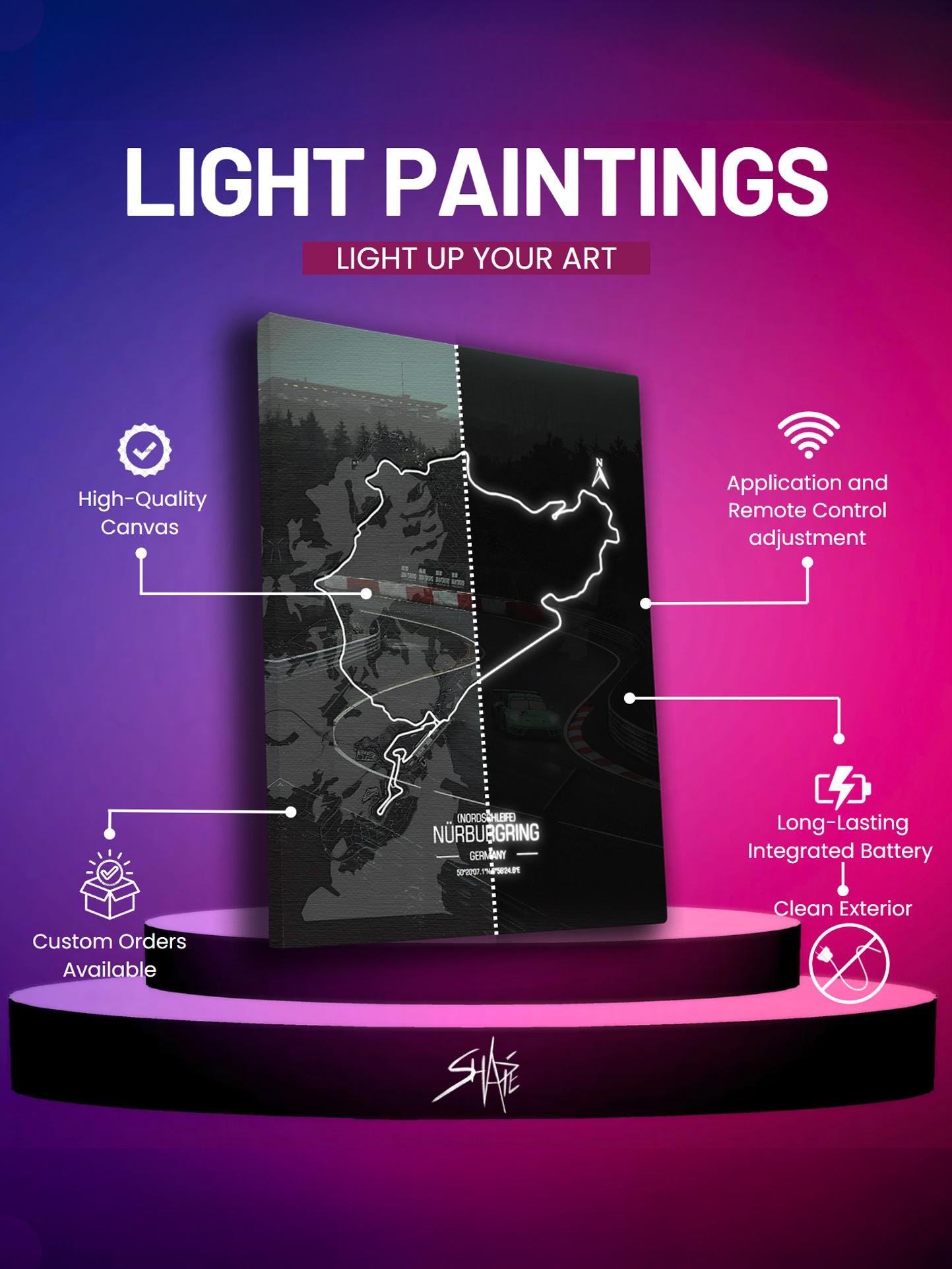 Nürburgring LED Light up Racing Circuit Canvas Print-framed. Unique Art ...