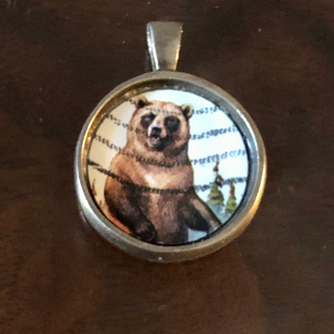 Grizzly Bear Pendant in Antiqued Bronze Bezel - Etsy