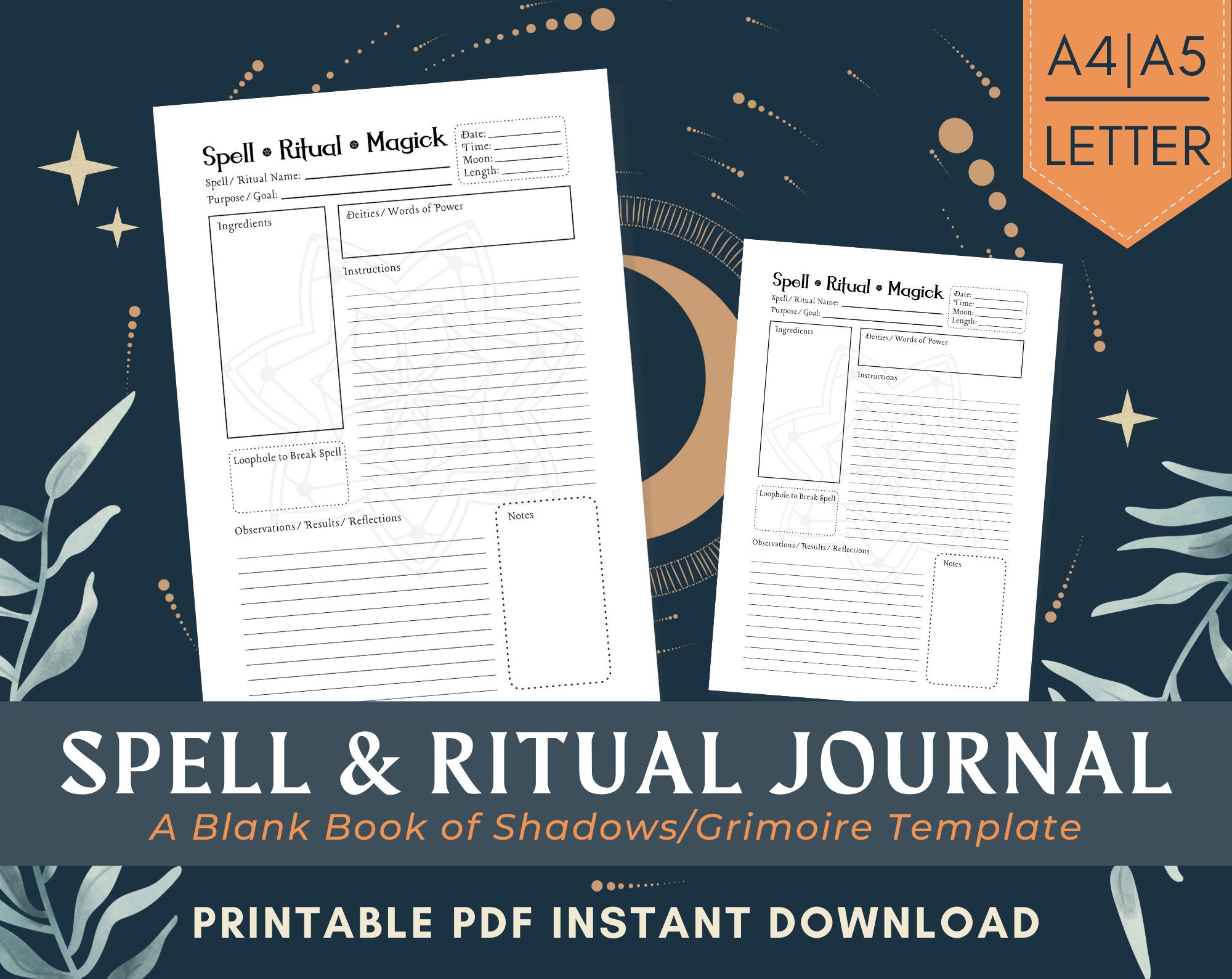 Spell & Ritual Template PDF Download | Book of Shadows Printable ...