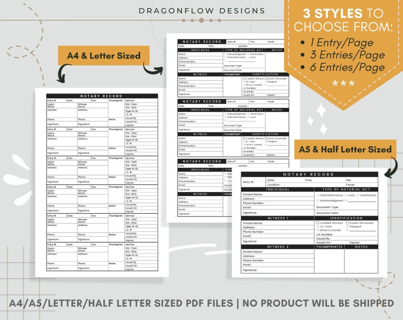 Notary Journal PDF Printable Download | Notary Public Record Template ...