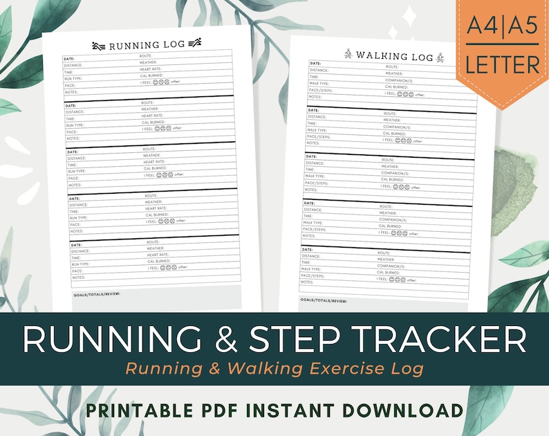 Running and Walking Tracker Printable PDF Download | Jogging Journal ...