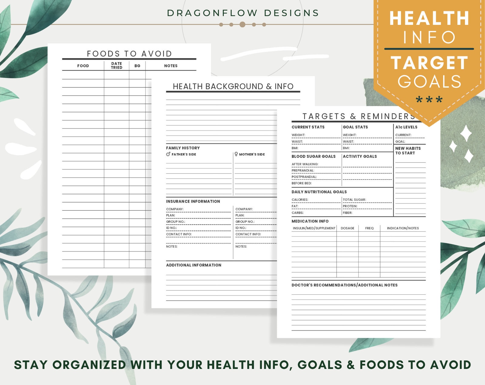 Blood Sugar & Food Tracker PDF Printable | Daily Glucose, Insulin ...