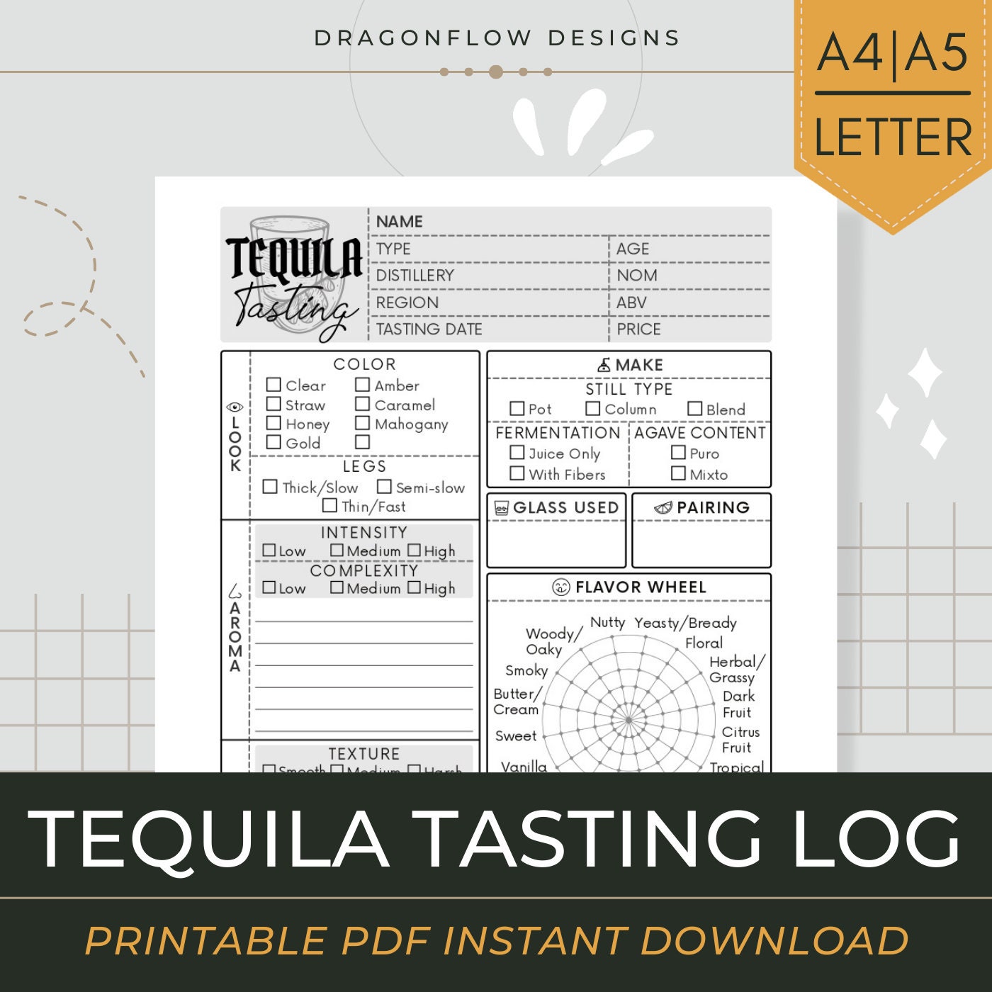 Tequila Tasting Journal Printable Download | Mezcal Review Log PDF ...