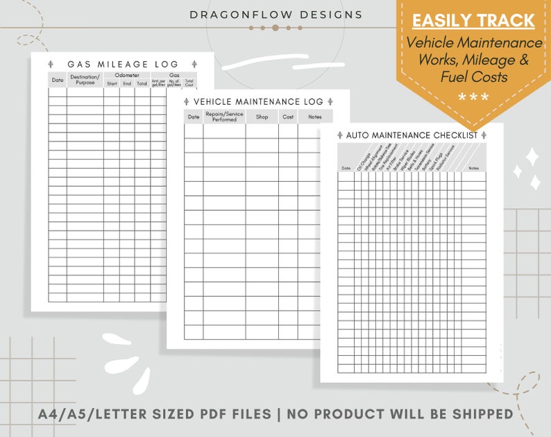 Vehicle Maintenance Log Printable Download Auto Maintenance Checklist ...