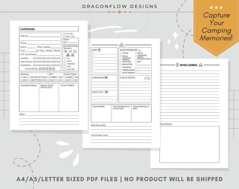 Campground Log PDF Printable Download | Camping Journal Template ...