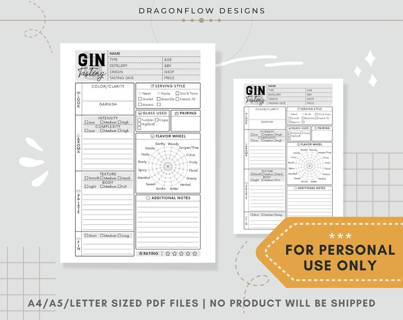 Gin Tasting Journal Printable Download | Gin Review Log PDF Template ...
