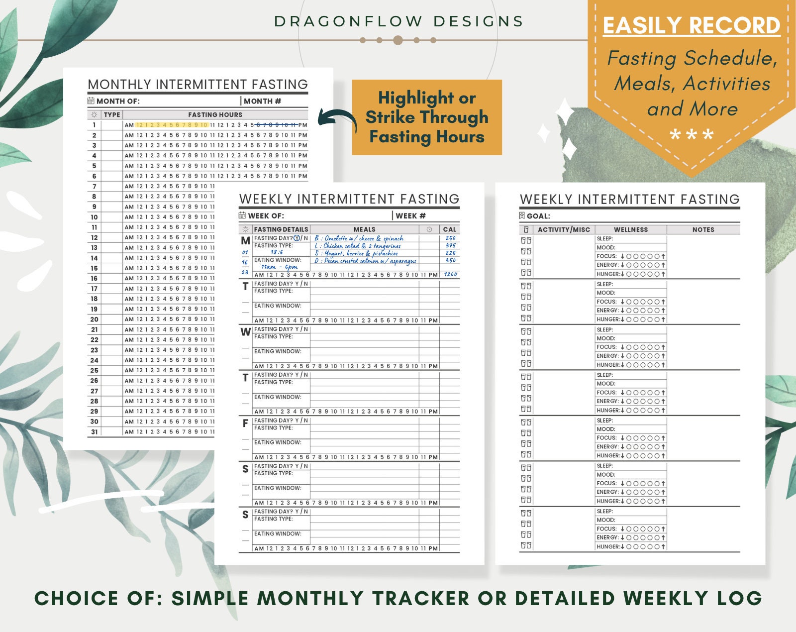 Intermittent Fasting Log Template Printable IF Schedule Tracker, Record ...