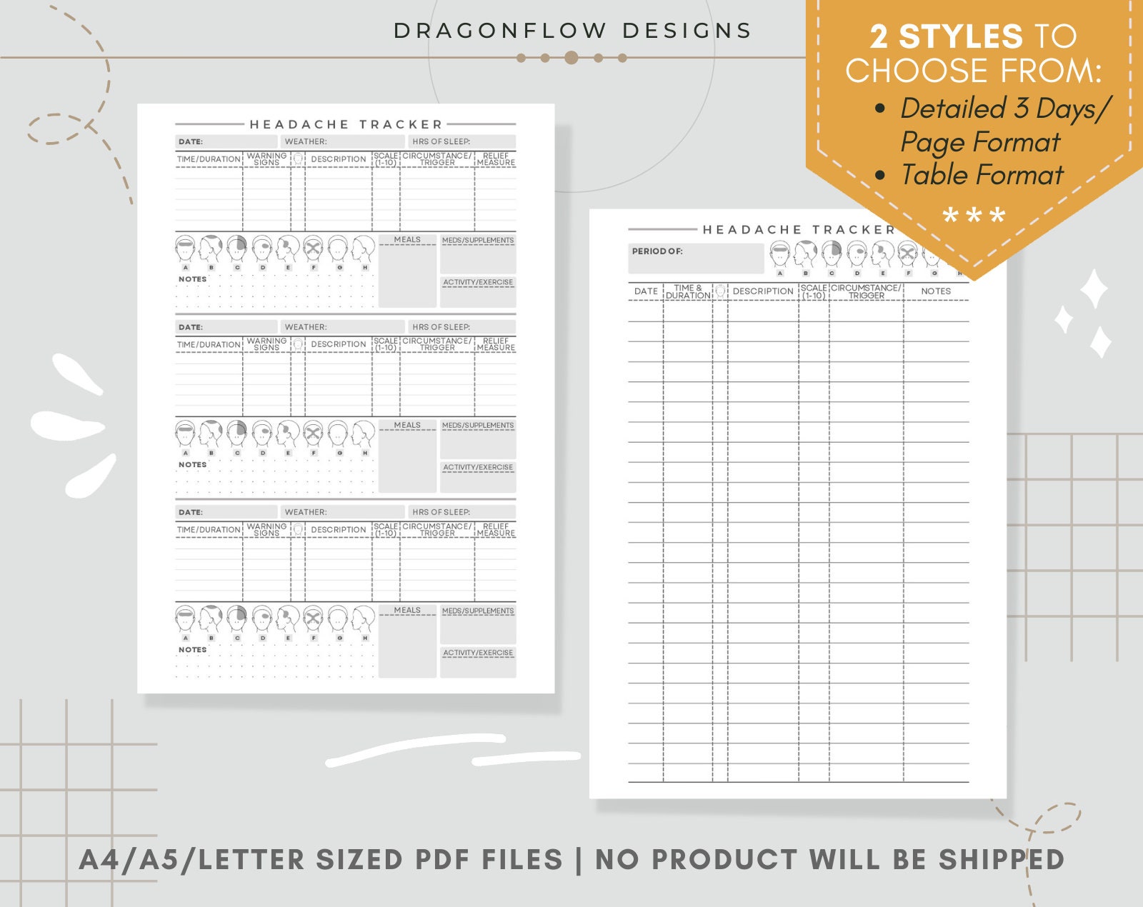 Migraine Tracker Printable Template | Headache Journal PDF Download ...