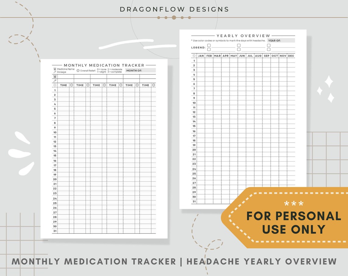 Migraine Tracker Printable Template Headache Journal PDF | Etsy