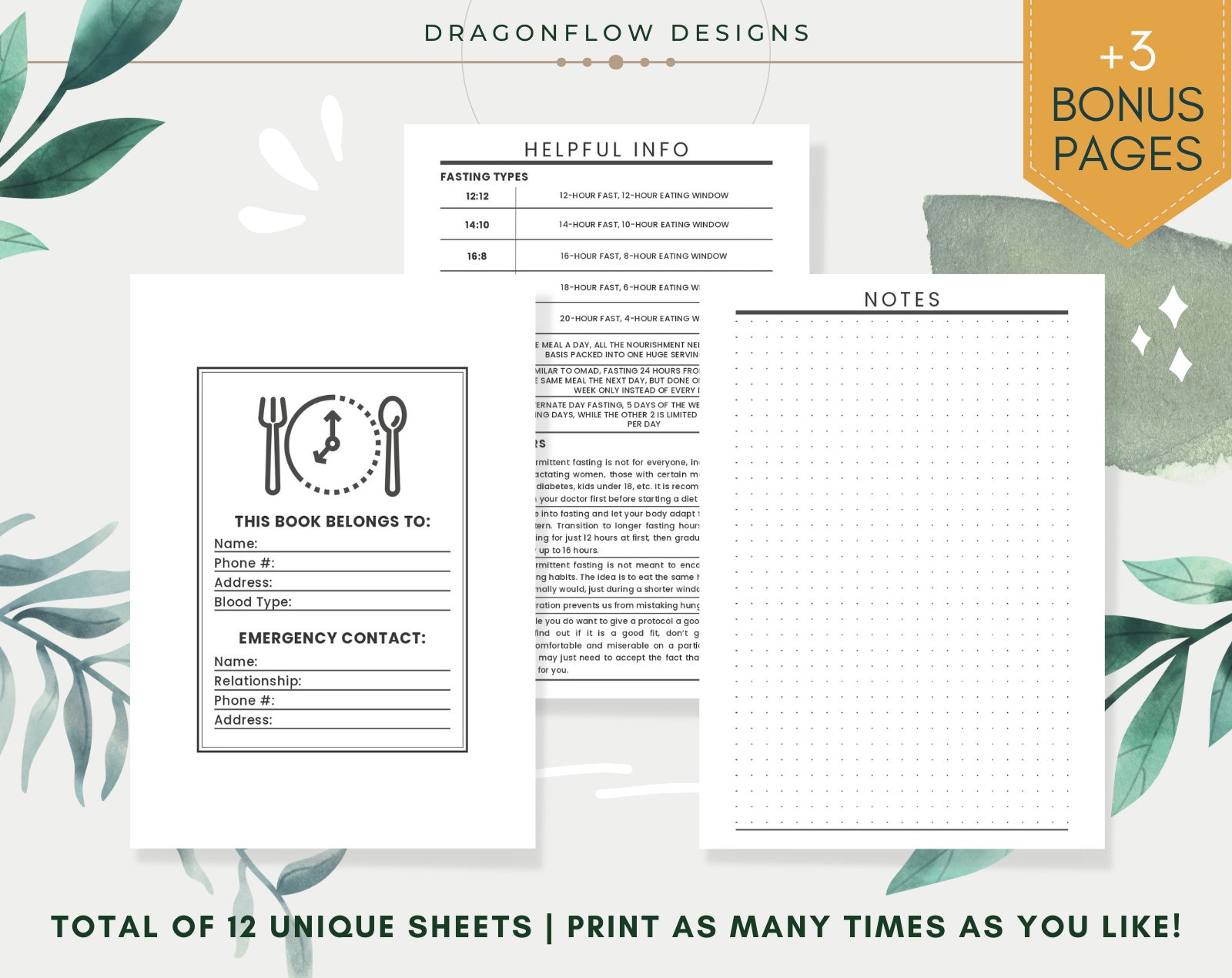 Intermittent Fasting Log Template Printable IF Schedule Tracker, Record ...
