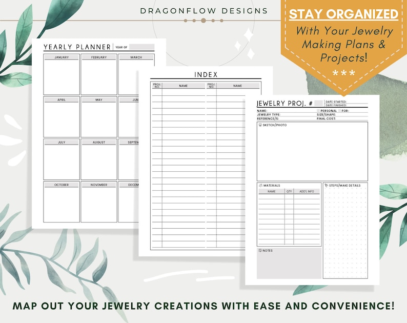 Jewelry Making Log PDF Printable Download | Jewellery Project Journal ...