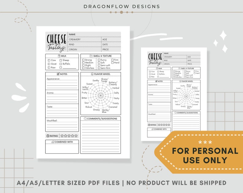 Cheese Tasting Notes Journal PDF Printable | Template Sheet to Record ...