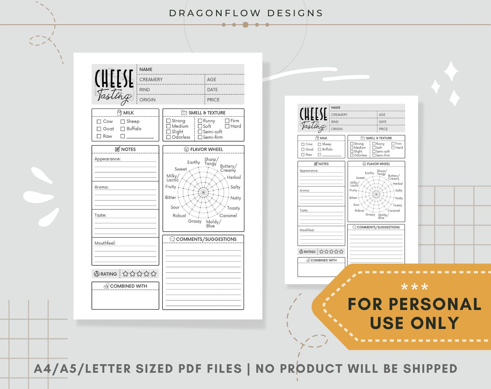 Cheese Tasting Notes Journal PDF Printable | Template Sheet to Record ...