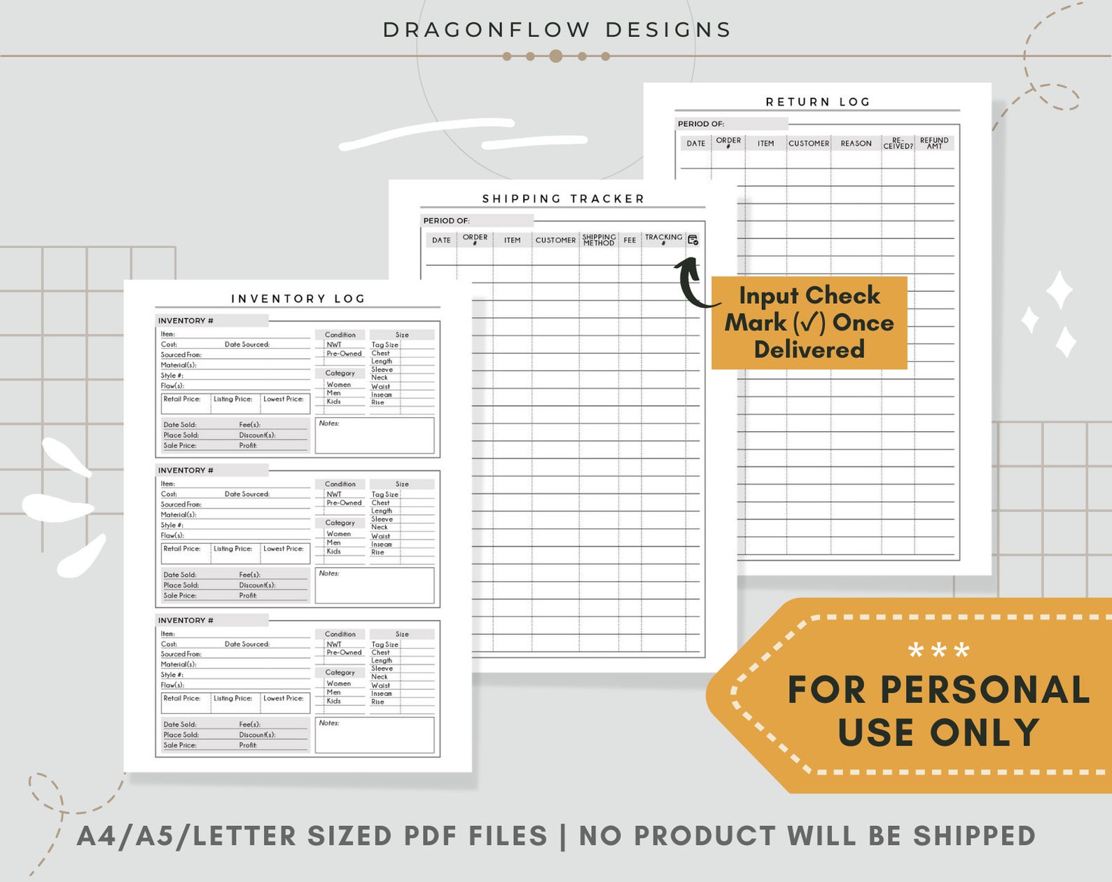 Clothing Reseller Inventory Log PDF Printable | Fashion Product Listing ...