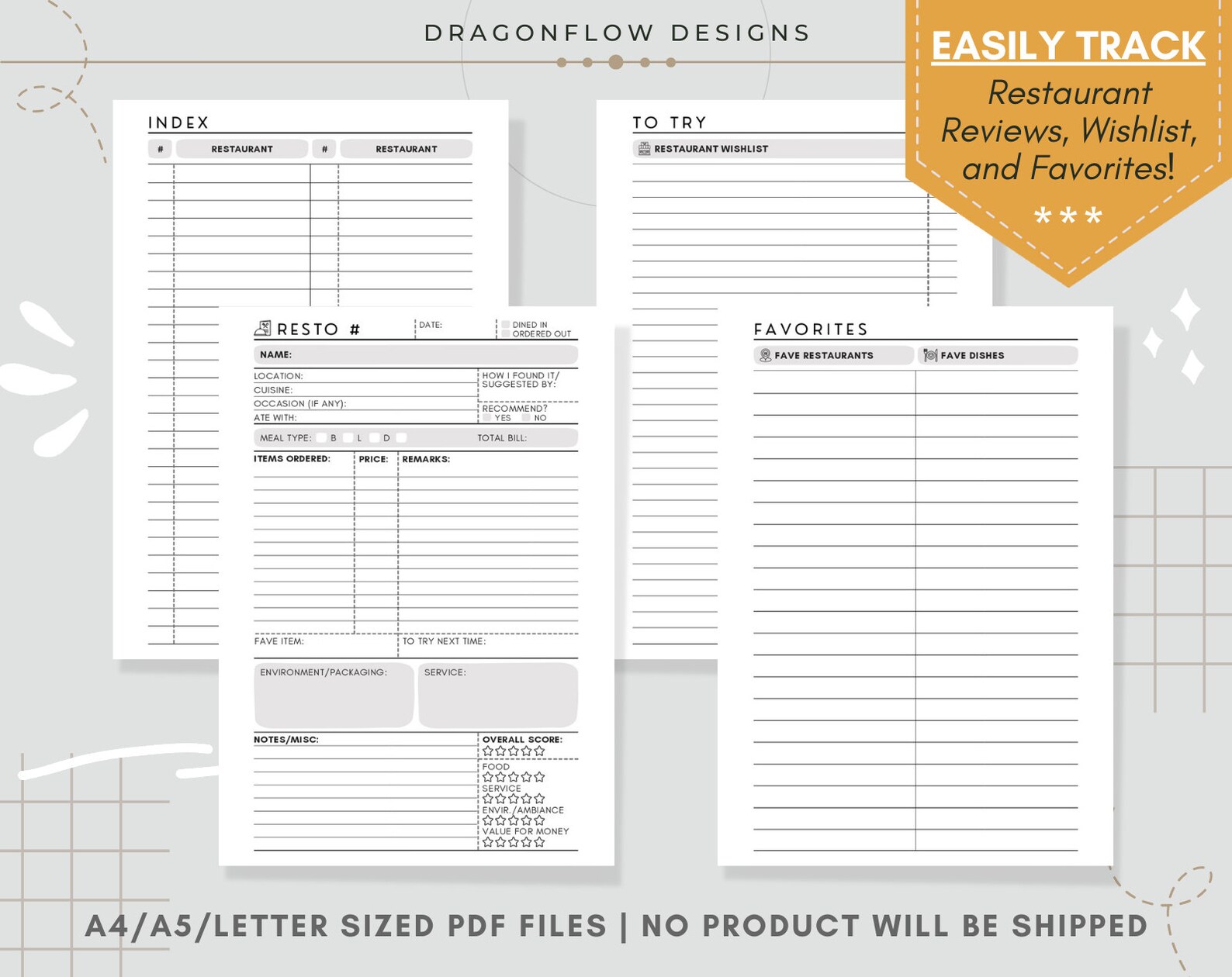 Restaurant Review Log Printable Download | Foodie Journal PDF Template ...