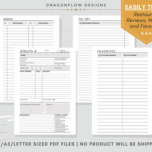 Restaurant Review Log Printable Download | Foodie Journal PDF Template ...