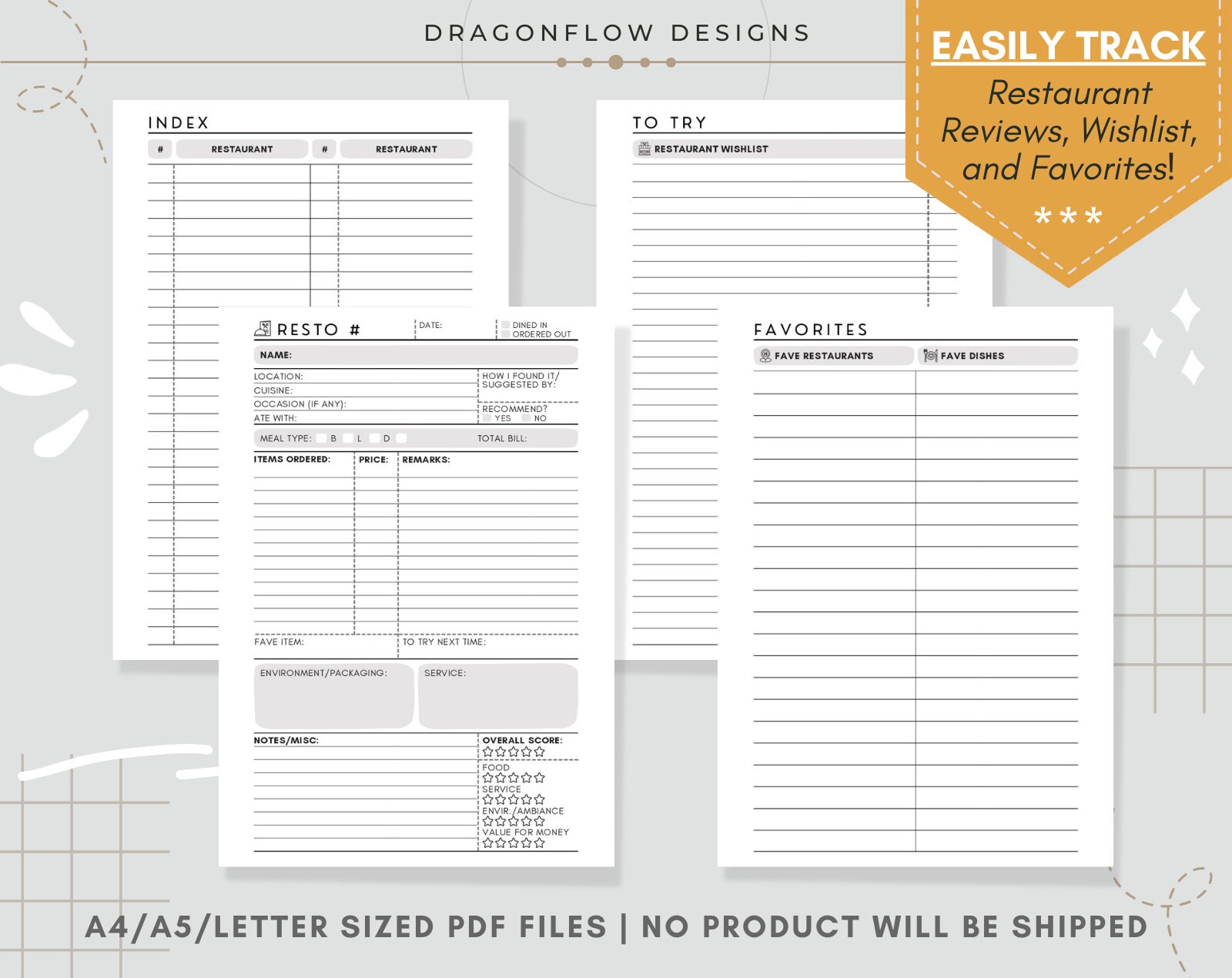 Restaurant Review Log Printable Download | Foodie Journal PDF Template ...