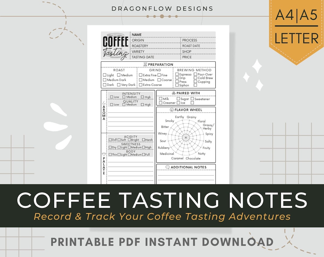 Coffee Tasting Notes Journal PDF Printable Download | Template Sheet to ...