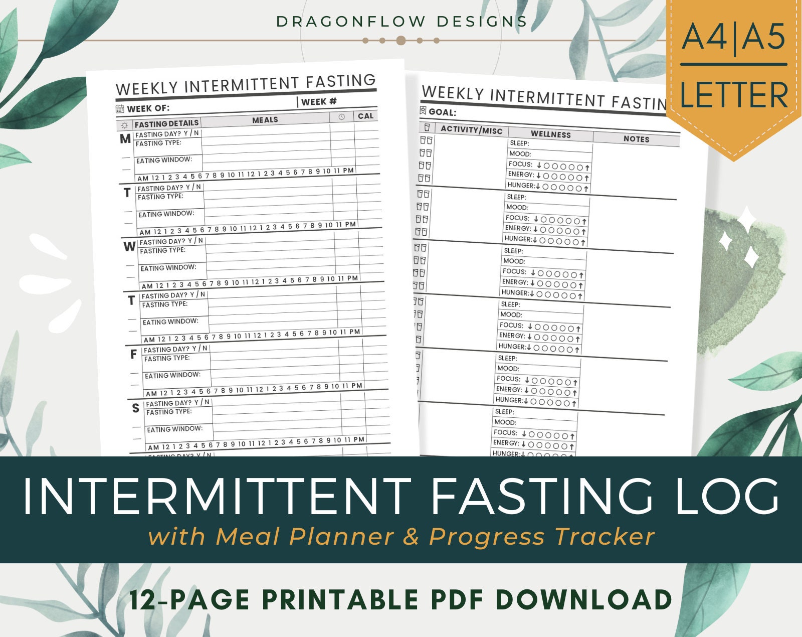 Intermittent Fasting Log Template Printable | IF Schedule Tracker ...