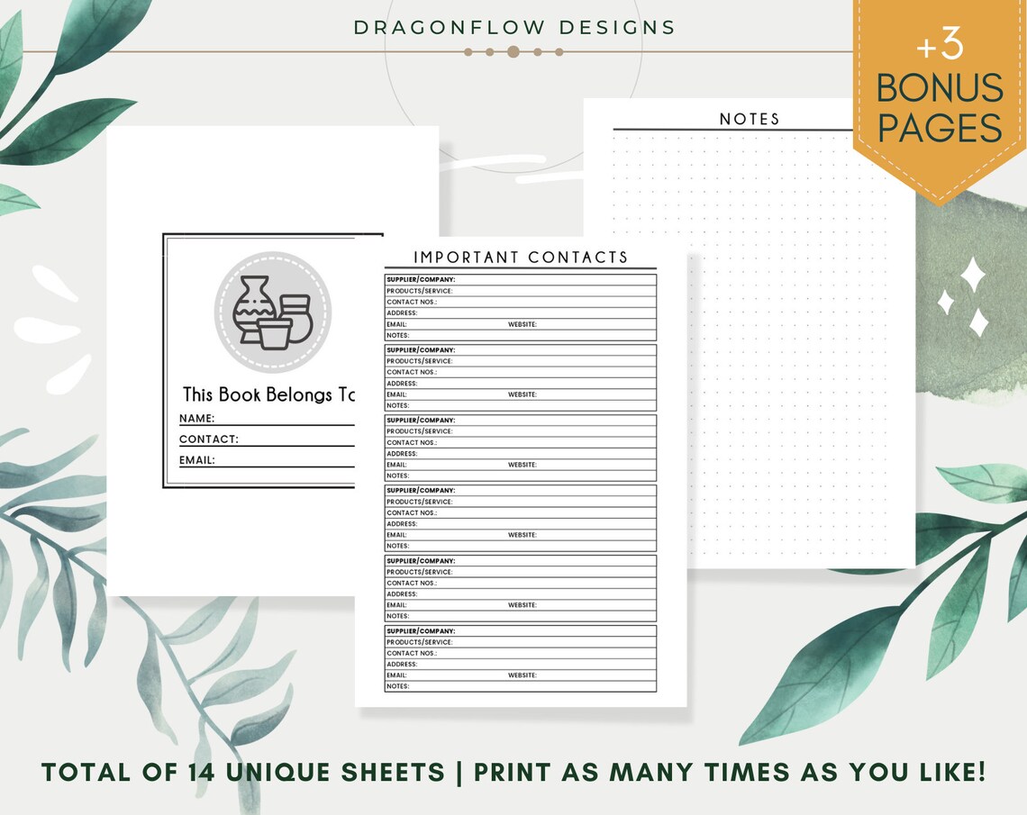 Pottery Making Bundle Template Printable | Potter Business Logbook ...