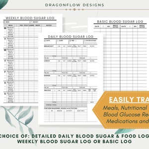 Blood Sugar & Food Tracker PDF Printable | Daily Glucose, Insulin ...