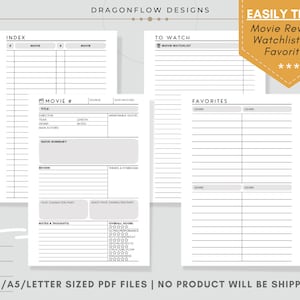 Movie Review Log Printable Download | Film Critic Journal PDF Template ...