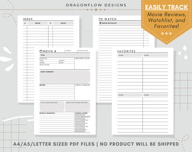 Movie Review Log Printable Download | Film Critic Journal PDF Template ...