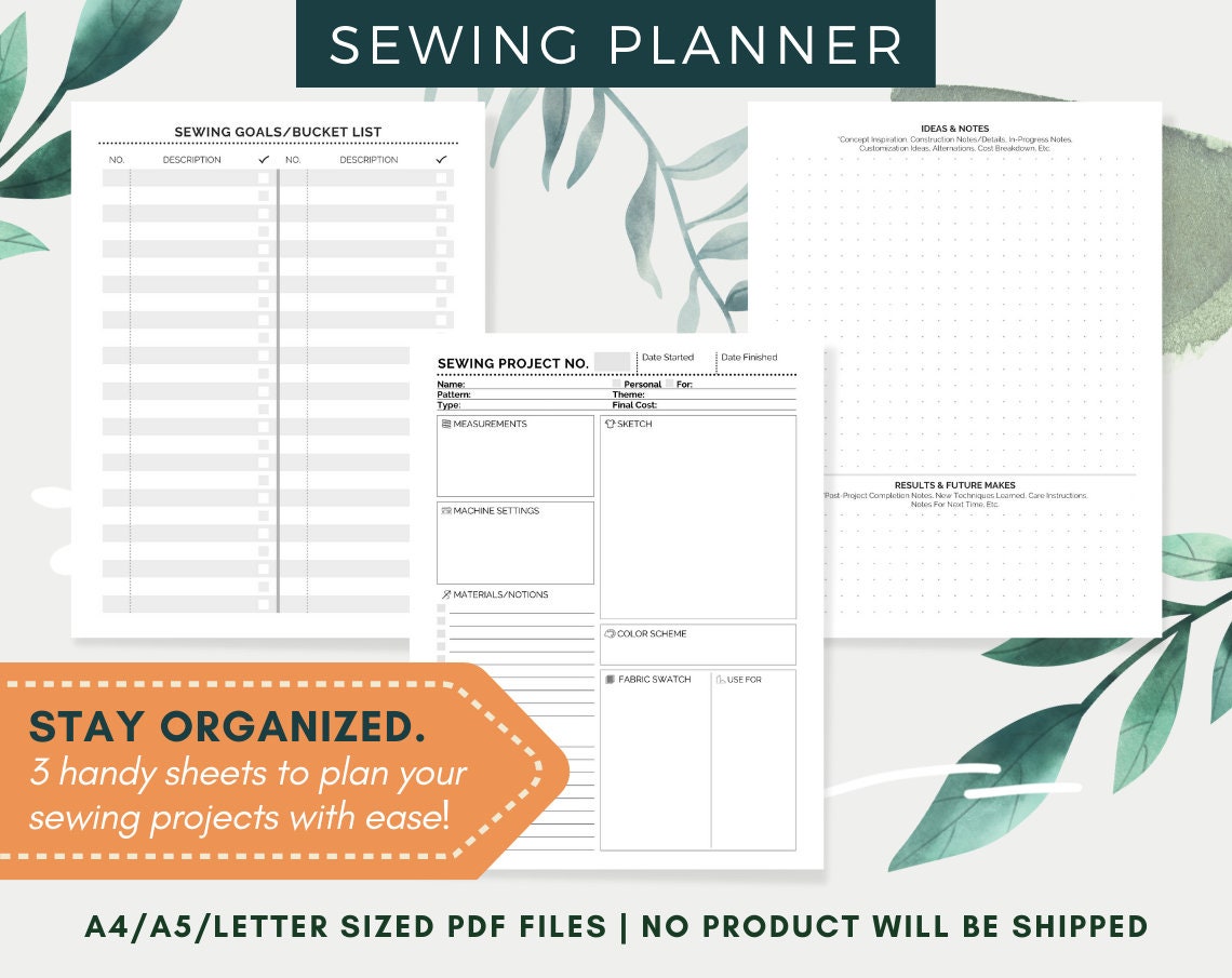 Sewing Project Planner PDF Printable Sewing Journal Digital | Etsy
