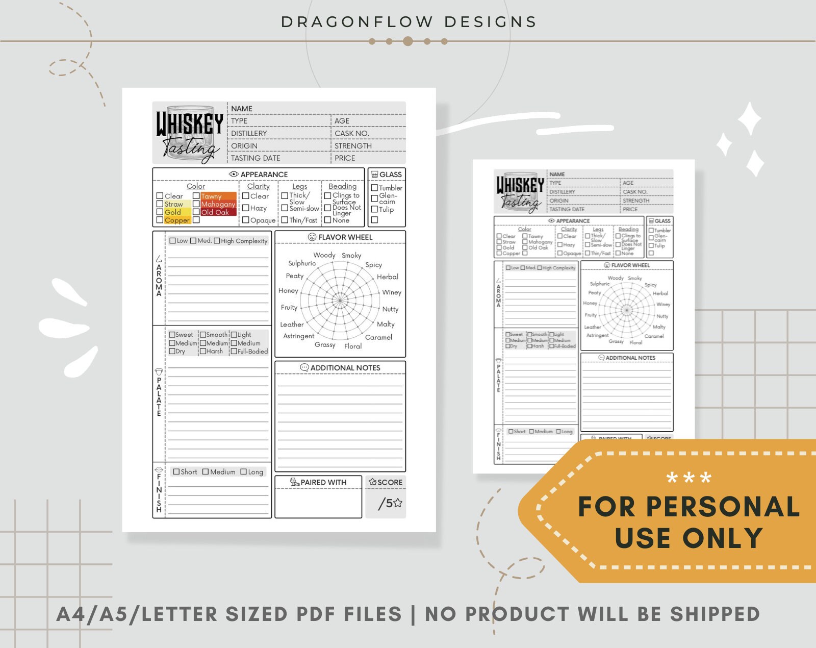 Whiskey Tasting Notes Journal PDF Printable | Template Sheet to Write ...
