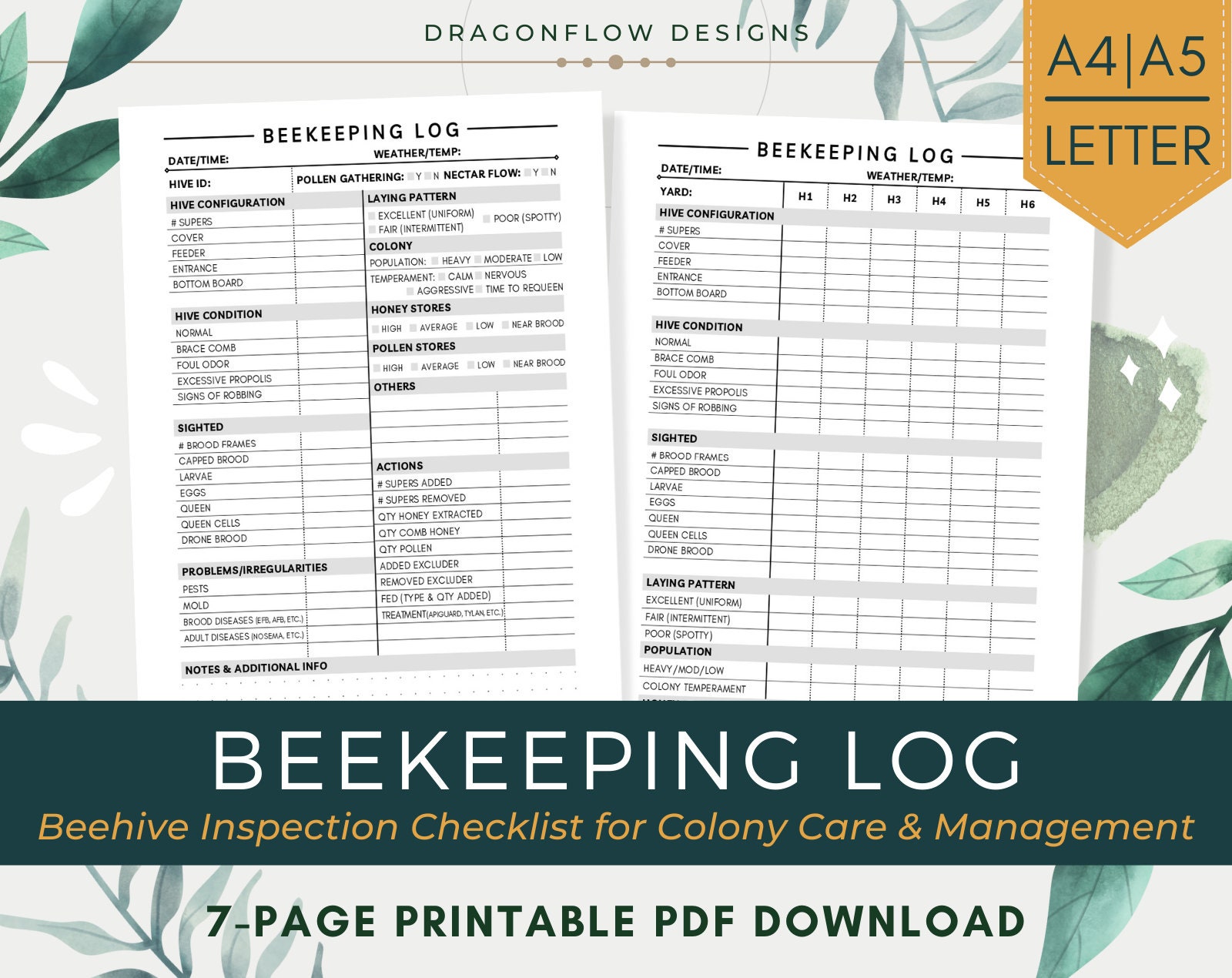 Beekeeping Log Printable Download | Beehive Inspection Checklist ...