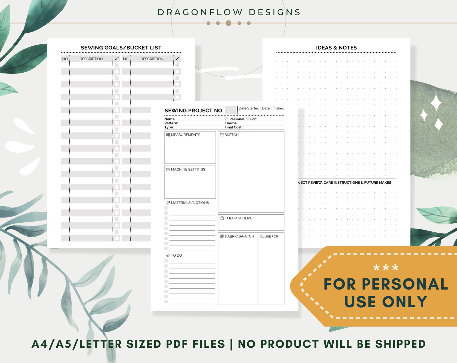 Sewing Project Planner PDF Printable | Sewing Journal Digital File ...