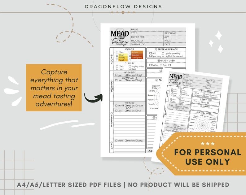 Mead Tasting Journal Printable Download Honey Wine Review Log PDF ...