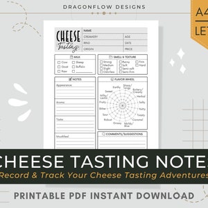 Cheese Tasting Notes Journal PDF Printable | Template Sheet to Record ...