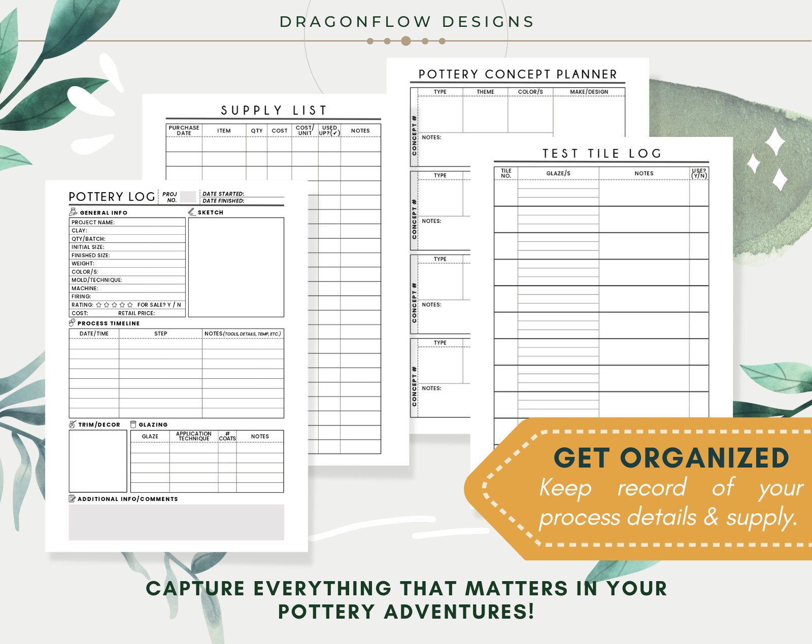 Pottery Making Bundle Template Printable | Potter Business Logbook ...