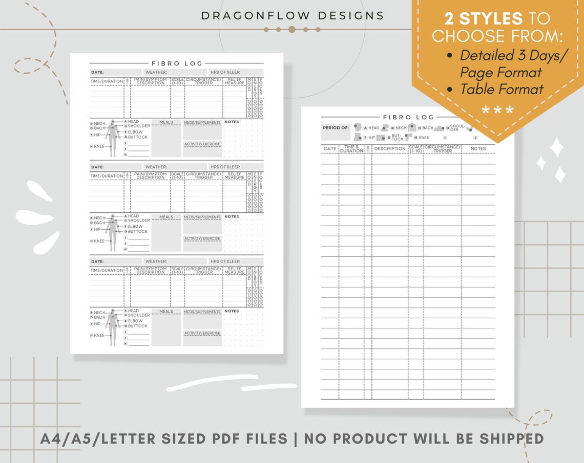 Fibromyalgia Journal Printable Template | Fibro Pain Tracker PDF ...