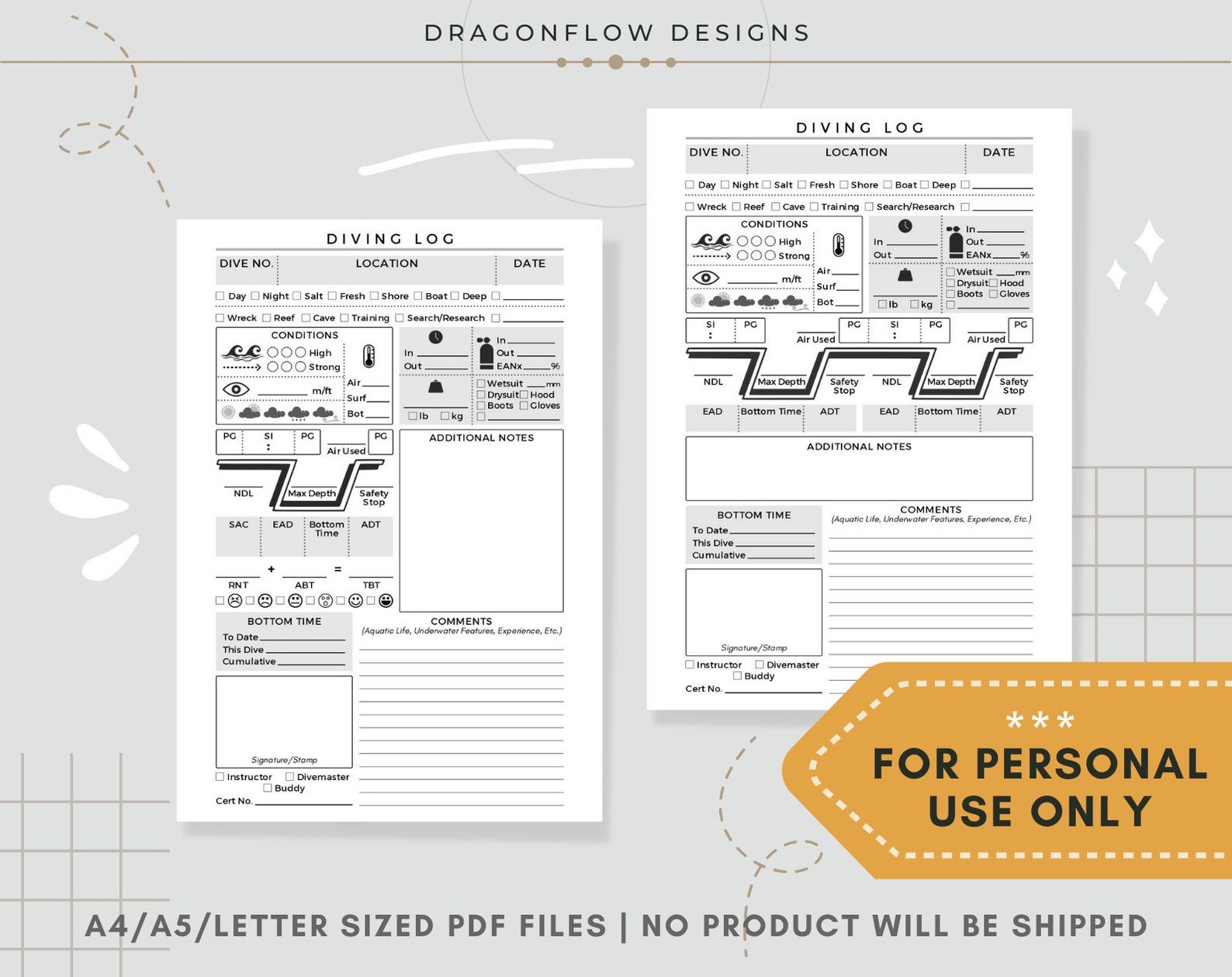 Scuba Diving Log Template Printable PDF Download | Diving Journal ...