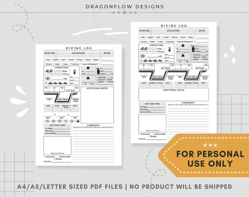 Scuba Diving Log Template Printable PDF Download | Diving Journal ...