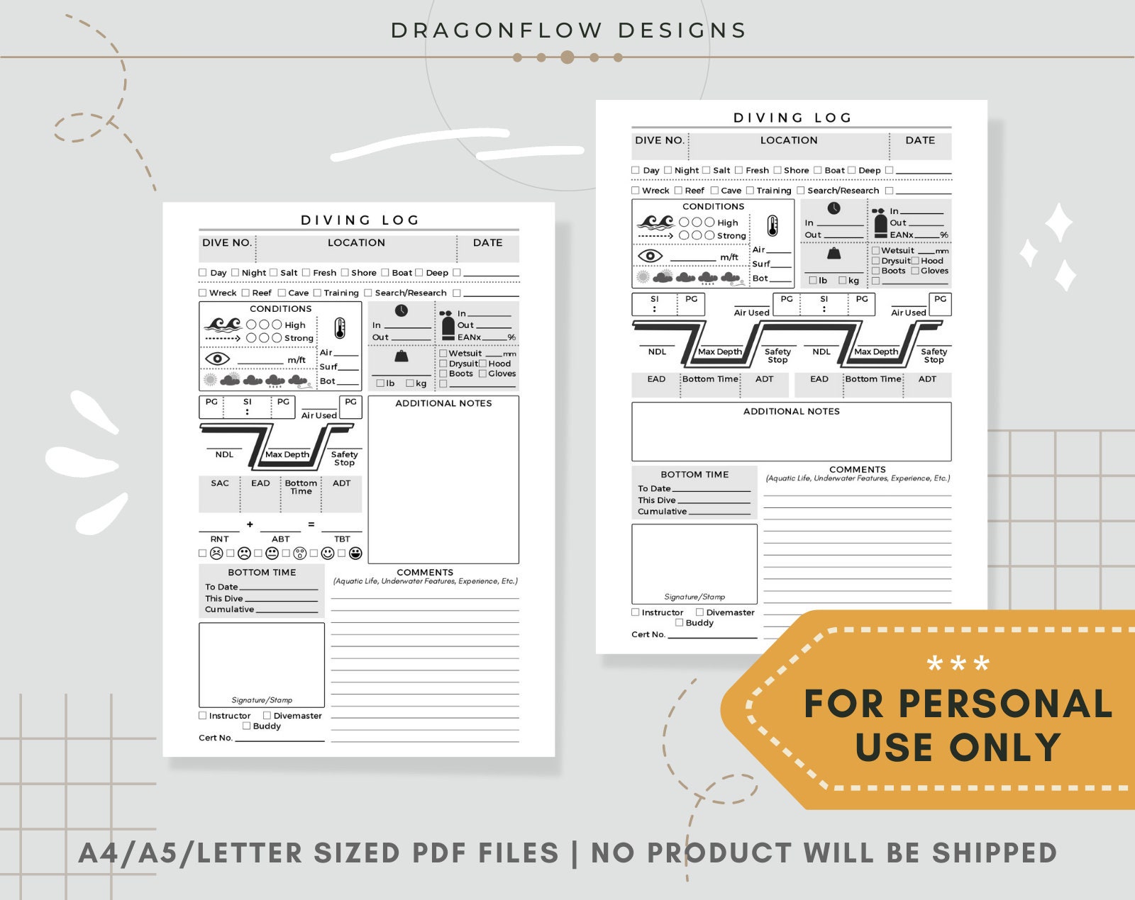 Scuba Diving Log Template Printable PDF Download | Diving Journal ...