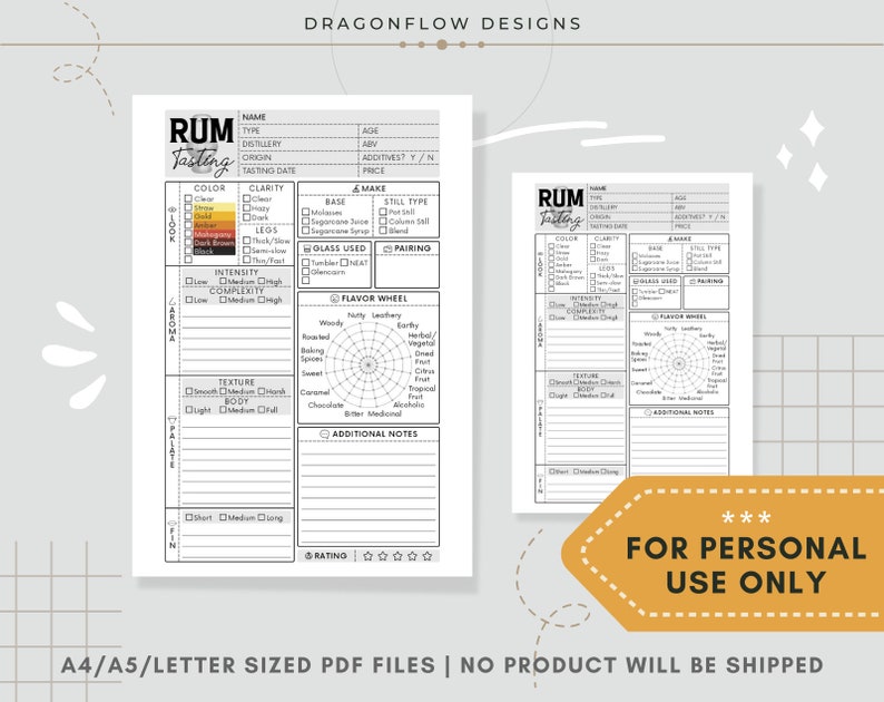 Rum Tasting Journal Printable Download | Rhum Review Log PDF Template ...