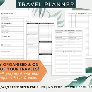 Travel Planner PDF Printable Download | Travel Itinerary Template ...