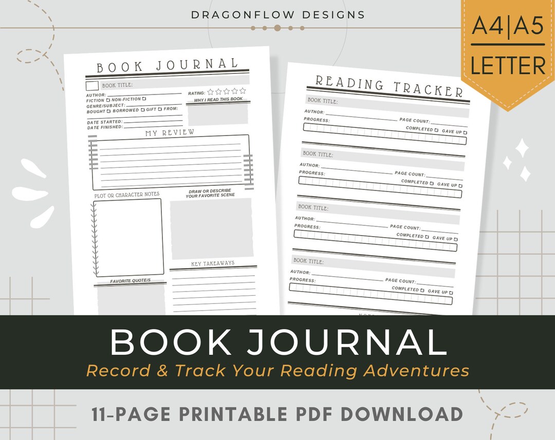 Book Journal Printable Download | Reading Planner PDF Template ...