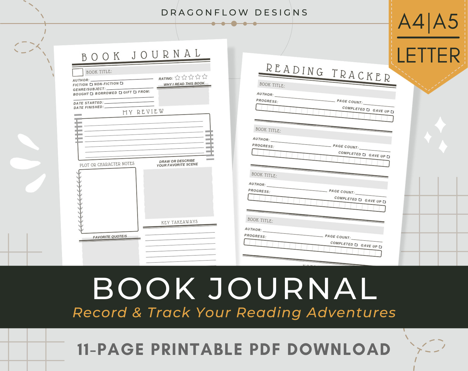 Book Journal Printable Download | Reading Planner PDF Template ...