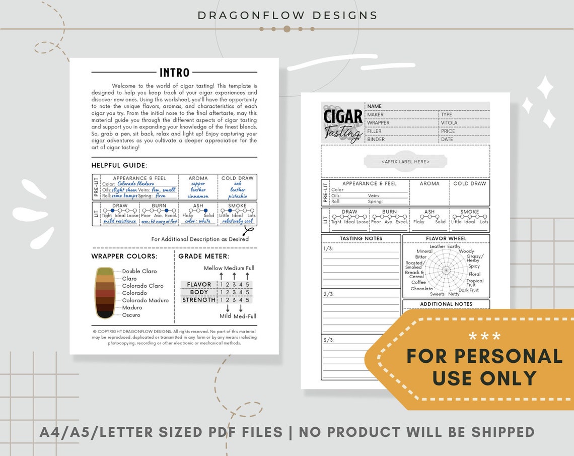 Cigar Tasting Journal Printable Download | Smoking Review Log PDF ...