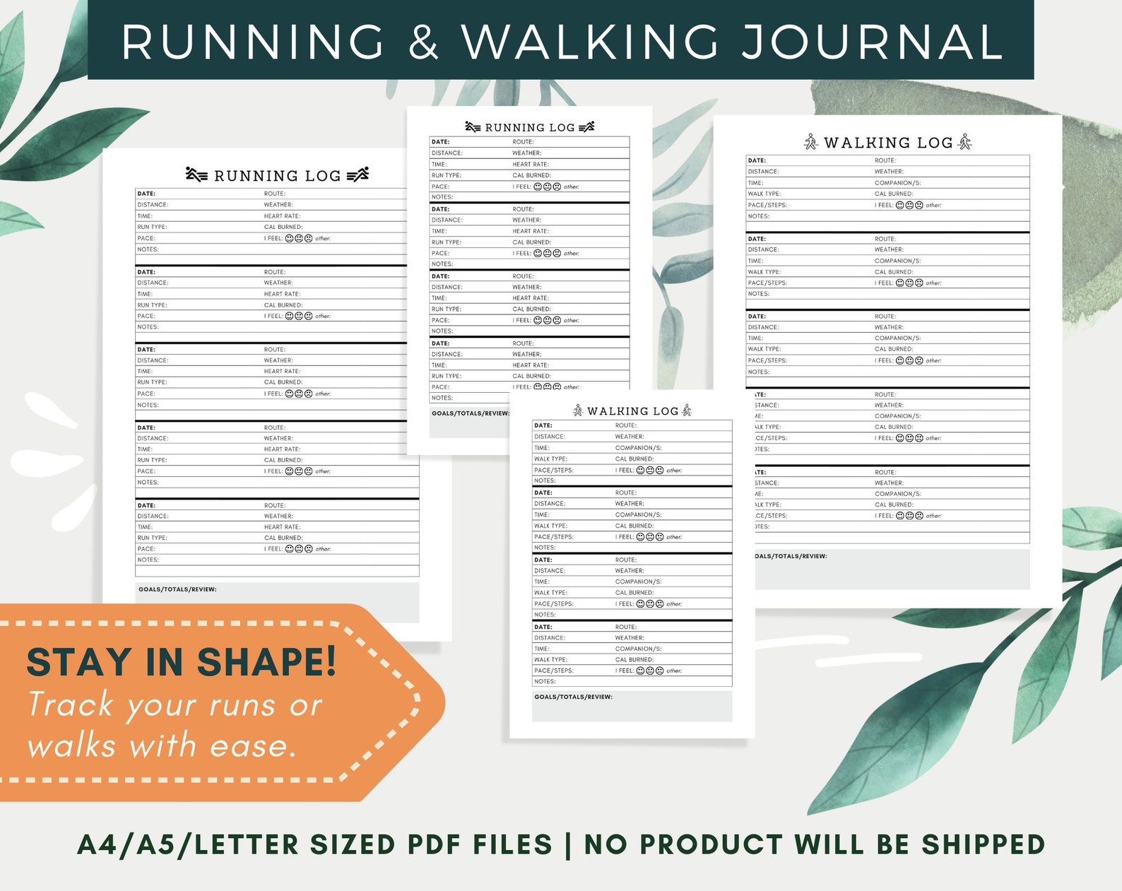 Running and Walking Tracker Printable PDF Download | Jogging Journal ...