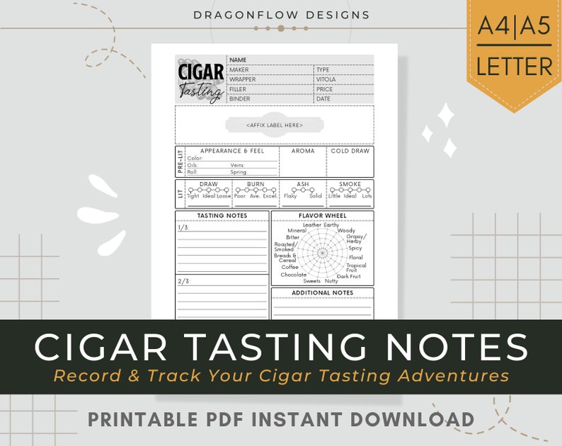 Cigar Tasting Journal Printable Download | Smoking Review Log PDF ...