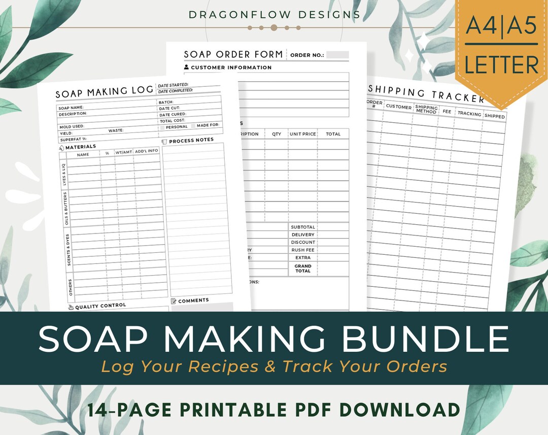 Soap Making Planner Bundle Template Printable | Soaper Business Logbook ...